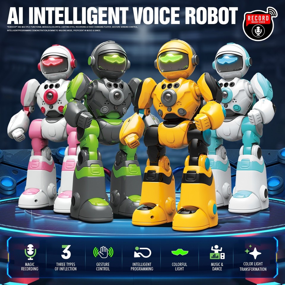 AI Voice Control RC Robot Toy with Remote & Gesture Control LED Smart ...