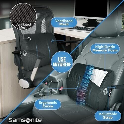 SAMSONITE Lumbar Support Pillow For Office Chair and Car Seat ...