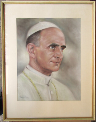 Papst Paul VI. Porträt (1963 - 1978) Original Pastell von Reynier ...