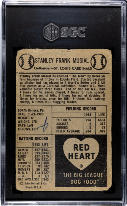1954 RED HEART DOG FOOD STAN MUSIAL NNO POOR SGC 1 BASEBALL ST. LOUIS ...