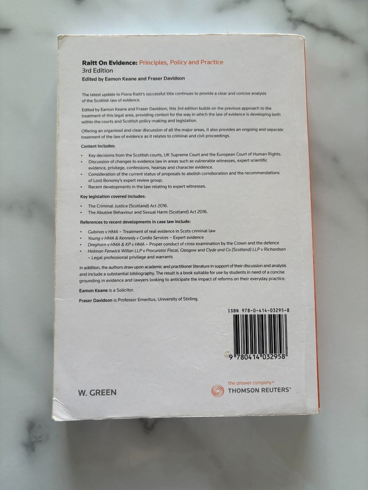 Raitt on Evidence: Principles, Policy and Practice by Eamon Keane, Fraser... | eBay UK