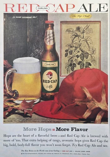 Red Cap Ale More Hops More Flavor Bottle Mug Mancave Vintage Print Ad ...