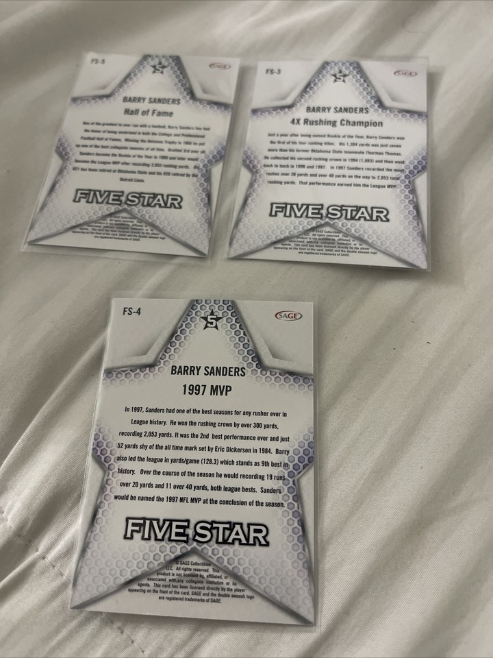 Barry Sanders 2024 Sage Five Star #FS-3 FS-4 FS-5 Detroit Lions ...