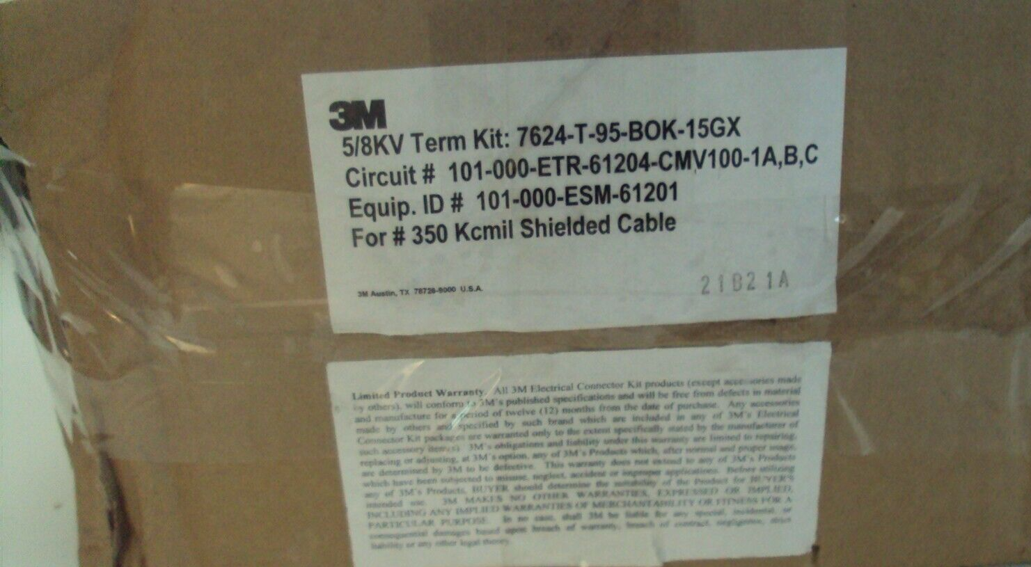 3M 7624-T-95-BOK-15GX 5/8kV TERM KIT FOR # 350 KCMIL SHIELDED CABLE | eBay