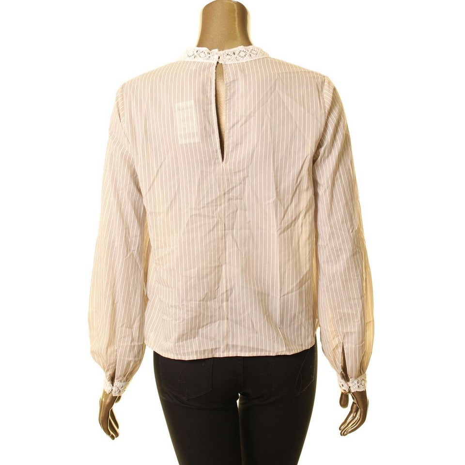 ENDLESS ROSE NEW Women's Taupe Striped Lace Trim Blouse Shirt Top S TEDO | eBay
