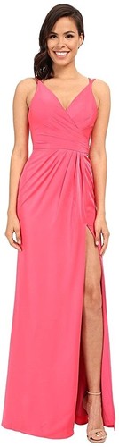 Faviana 241197 Womens Satin Faille V-Neck Gown A-Line Dress Coral Size ...