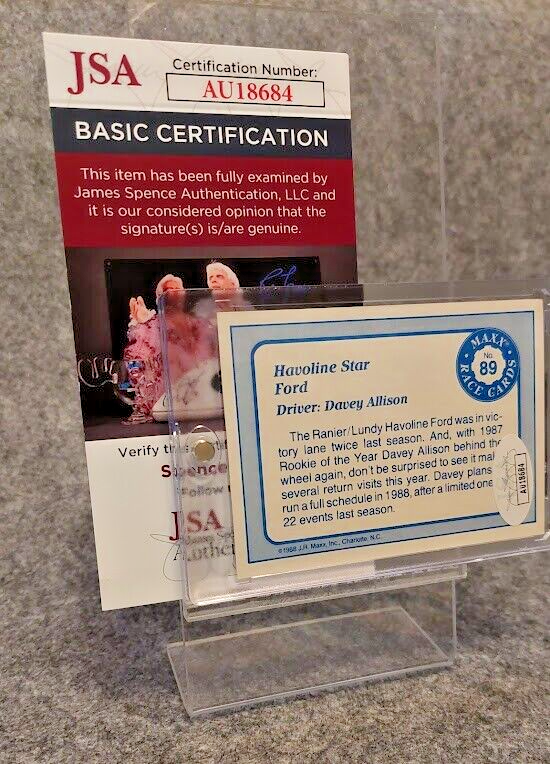 Davey Allison #28 AUTOGRAPHED 1988 Maxx Race Card #89 JSA (AU18684) HOF ...