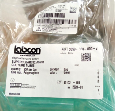 Labcon 3350-368-000-9 SuperClear 12x75mm Culture Tubes Round Bottom ...