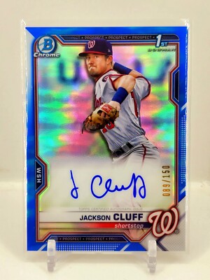 2021 Bowman Chrome 1st Jackson Cluff Blue Refractor Auto 89/150 ...