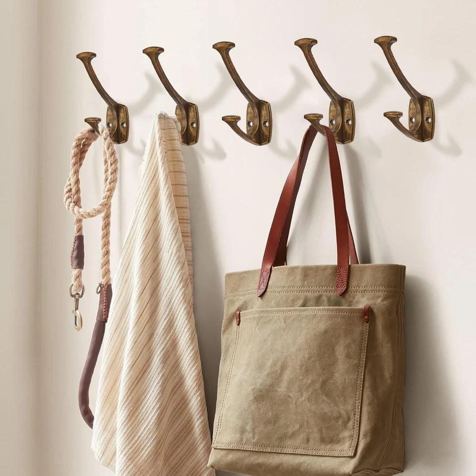 5 Pack Antique Brass Heavy Duty Solid Large Coat Hooks Wall Mounted for ...
