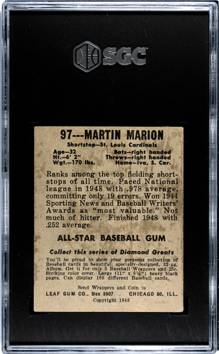 1948 Leaf Gum Co. Martin Marty Marion #97 SGC 4 | eBay
