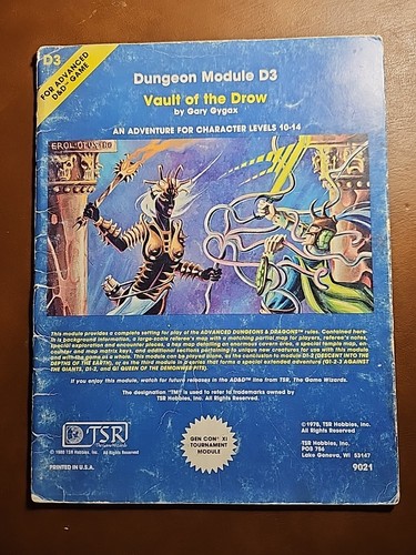 Advanced Dungeons & Dragons Module D3 AD&D Vault of the Drow Gary Gygax ...