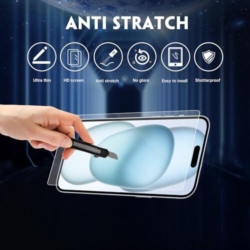iPhone 15 3 Pack 9H Hardness Clear Tempered Glass Anti Scratch Screen ...