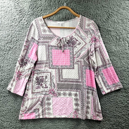 W Lane Womens Top Size S Pink Grey White Stretch KNIT 3/4 Sleeve Round ...
