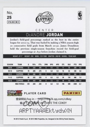 2013 Panini NBA (International) NBA2K Online CDKey Player Cards DeAndre ...
