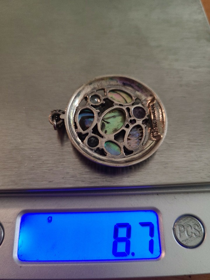 VTG SLC STERLING SILVER GEMSTONES PAUA SHELL ABALONE CIRCLE PENDANT 925 ...