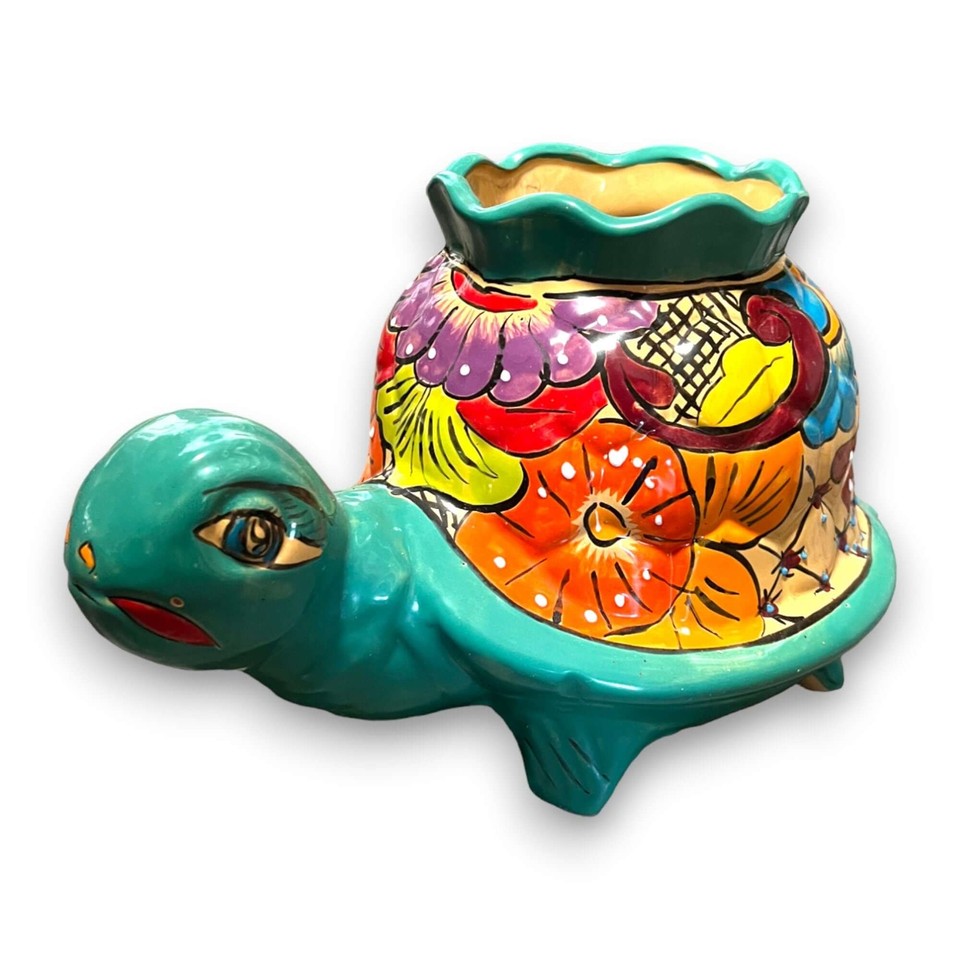 Vibrant Talavera Turtle Planter | Colorful Hand-Painted Mexican Pottery ...