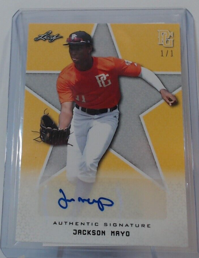 2020 LEAF PERFECT GAME JACKSON MAYO ROOKIE YELLOW AUTO 1/1 BLANK BACK ...