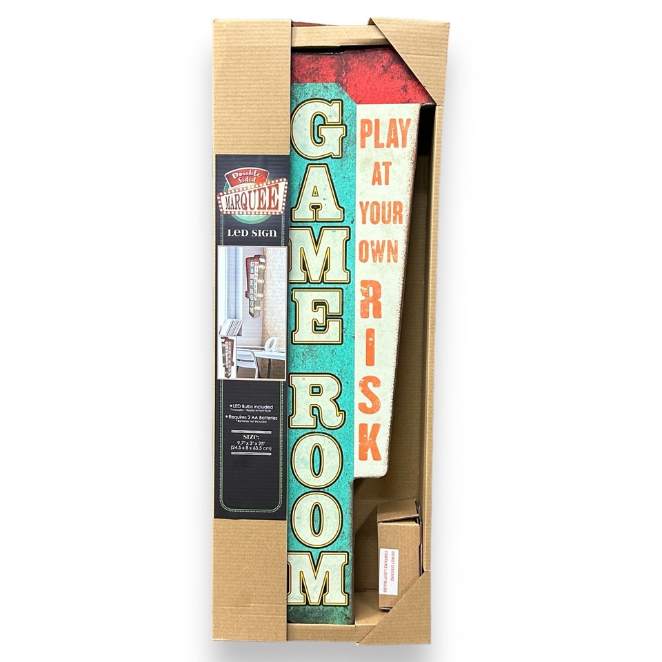Game Room Play At Your Own Risk Double Sided 25" Marquee LED Sign ...