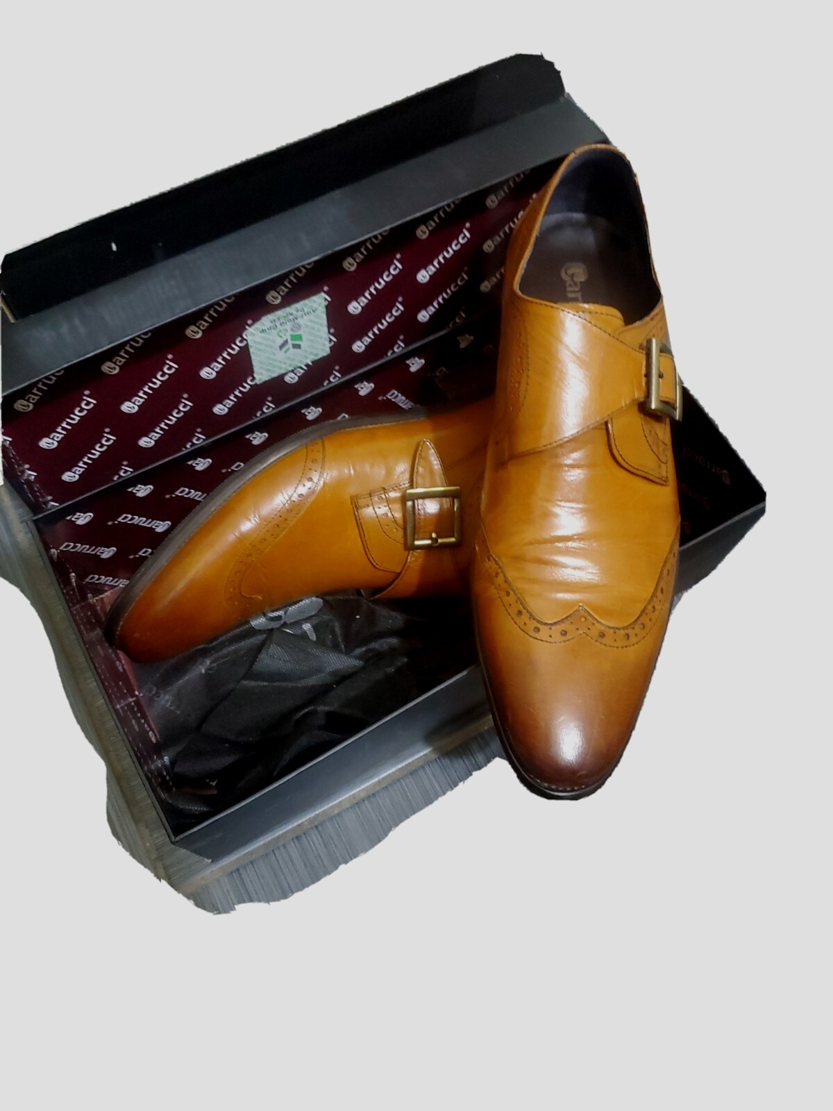 CARRUCCI WINGTIP Men's MONK STRAP Cognac Leather Shoe… - Gem