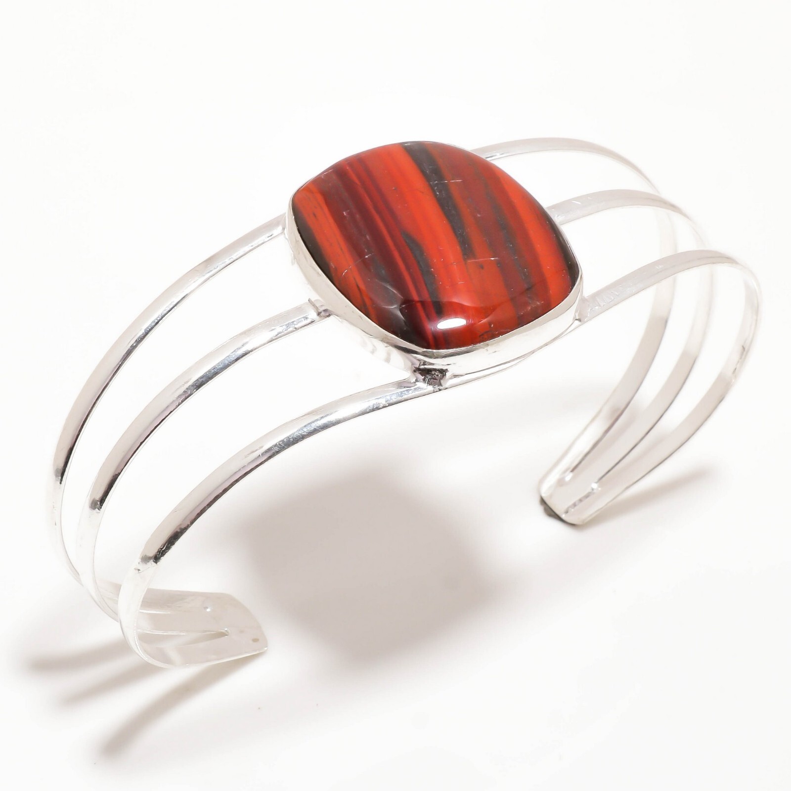 925 Sterling Silver Red Abstract Cut Jasper Gemstone Cuff Bracelet ...