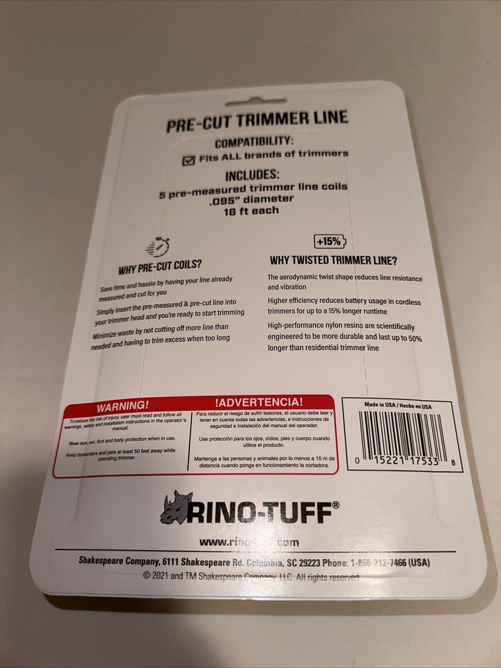 RINO-TUFF Pro Universal Fit .095 in. Twisted Trimmer Line 5 Refills 16 ...