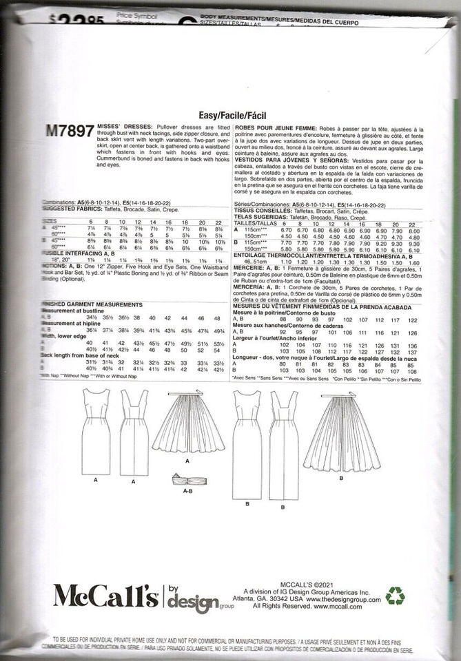 McCall's M7897 Misses 6 to 14 Archive Circa 1955 Dress Uncut Sewing ...
