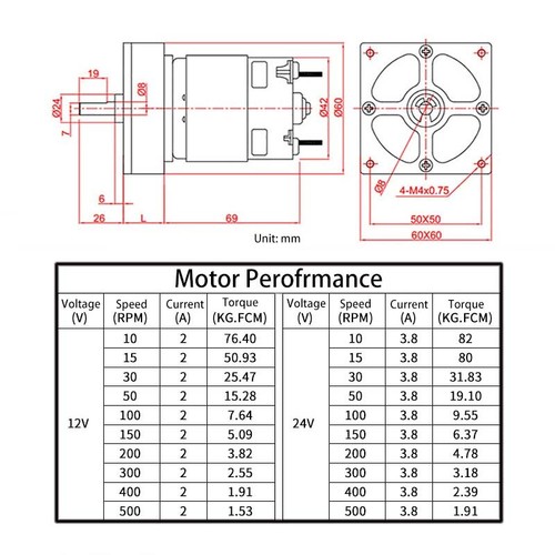 60GA775 DC 12V/24V 35W High Torque Metal Gear with GearBox Motor CW/CCW ...