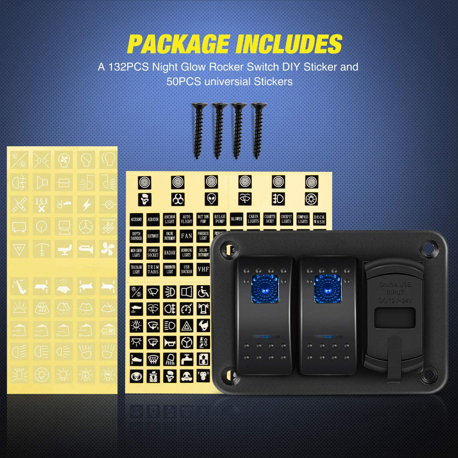 3 Gang Rocker Switch Panel Circuit Breaker Blue LED Voltmeter Car ...