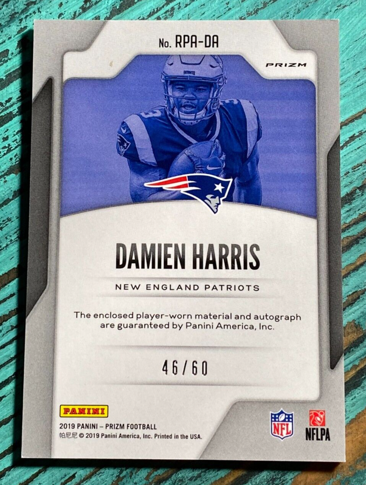 DAMIEN HARRIS Patriots 2019 Panini Prizm Rookie Patch Auto Silver Prizm ...