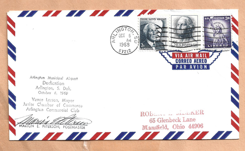 FIRST FLIGHT DEDICATION ARLINGTON SD AIRPORT OCT 6,1968 AP-158 | eBay