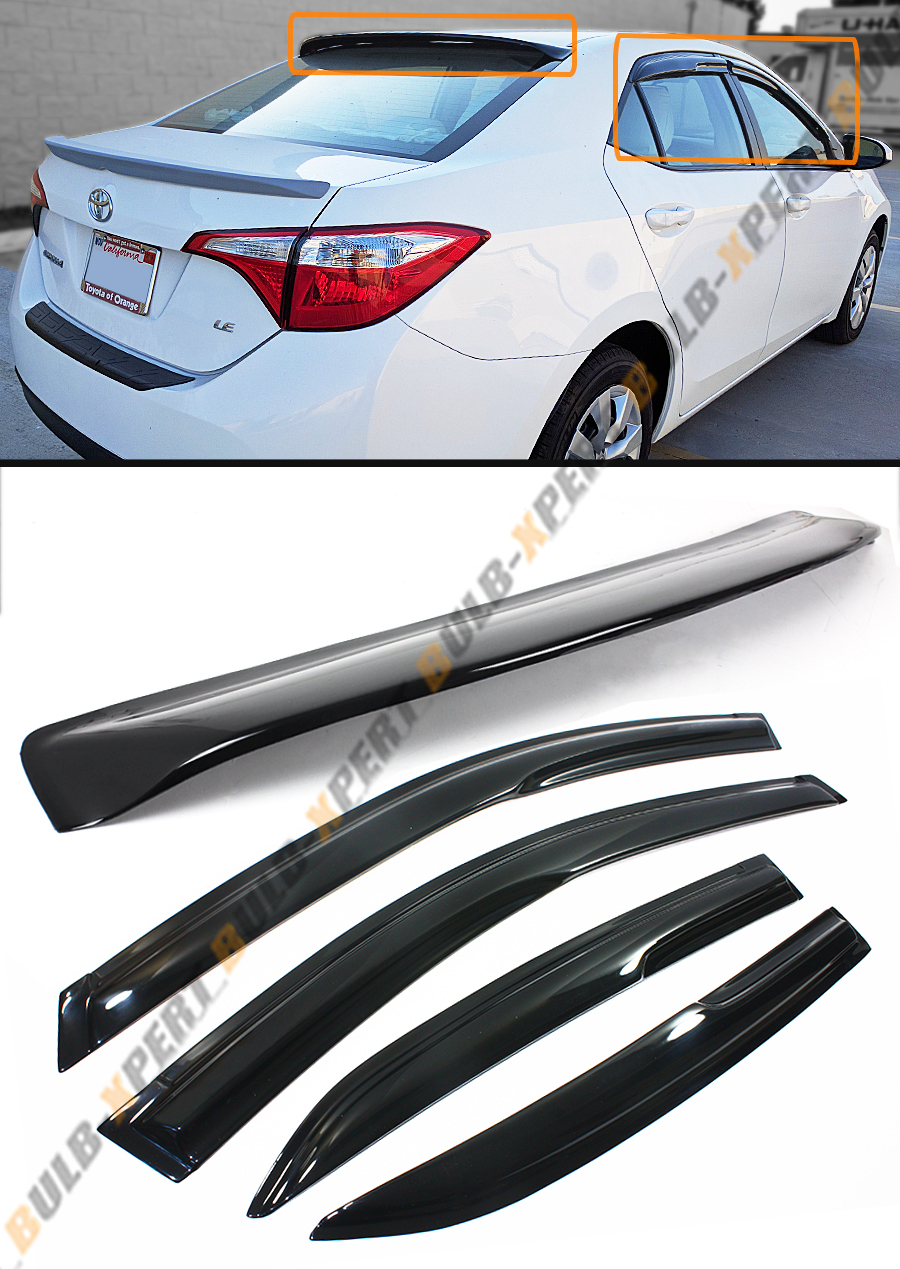 For 2014-19 Toyota Corolla 3D Wavy Window Visor + Rear Roof Spoiler ...