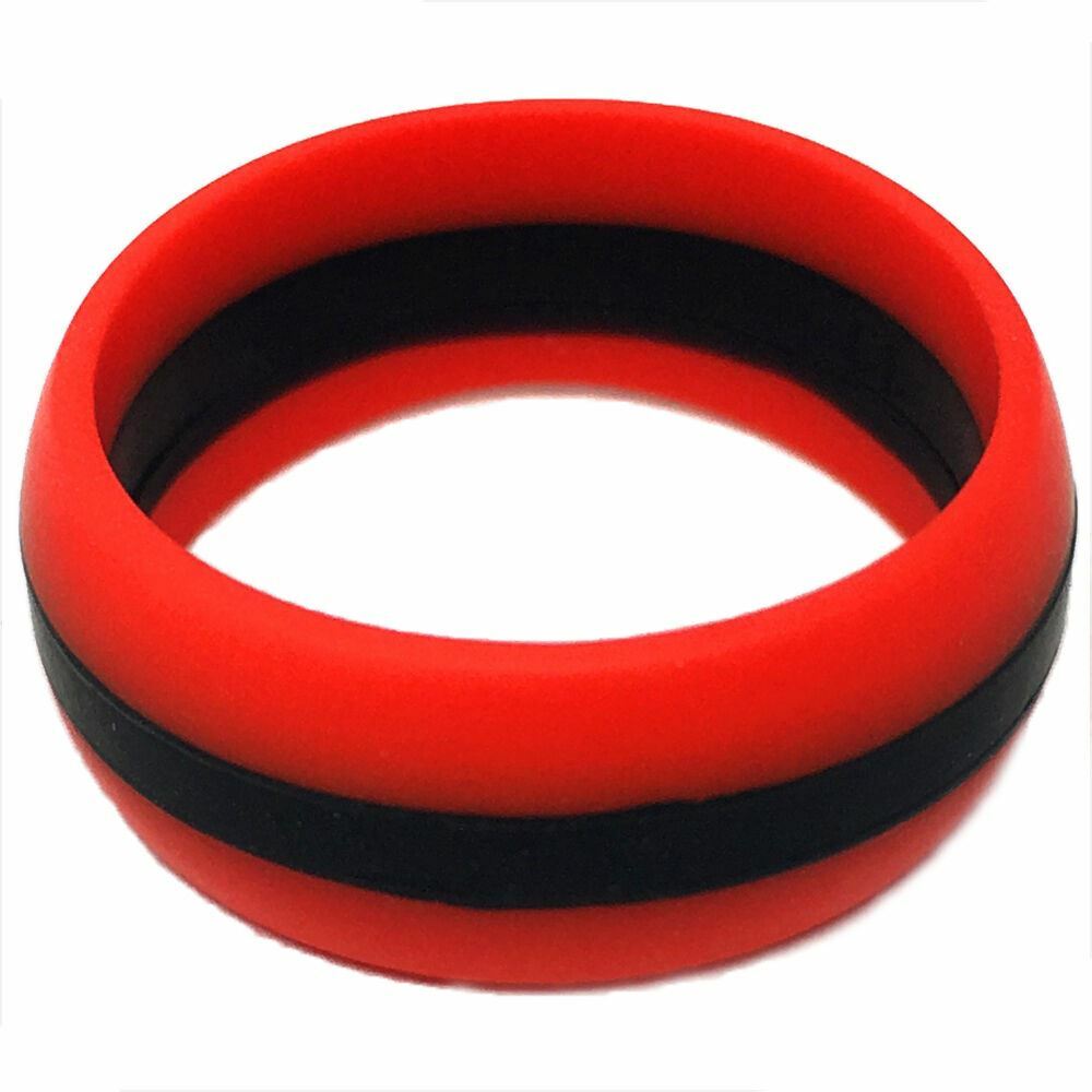 SAR - SAFE ACTIVE RINGS 8mm Red w Black Stripe Fireman Silicon Wedding ...