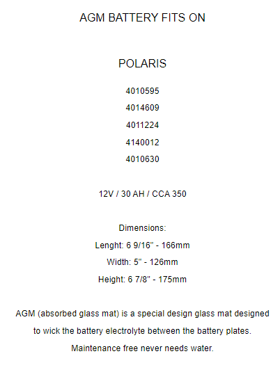 YTX14AH-BS AGM Battery for Polaris 4010595 4014609 4011224 4140012 ...