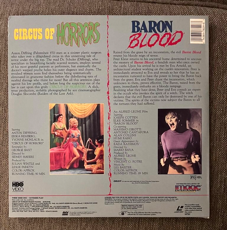 CIRCUS OF HORRORS + BARON BLOOD LASERDISC HORROR DOUBLE FEATURE 1990 | eBay
