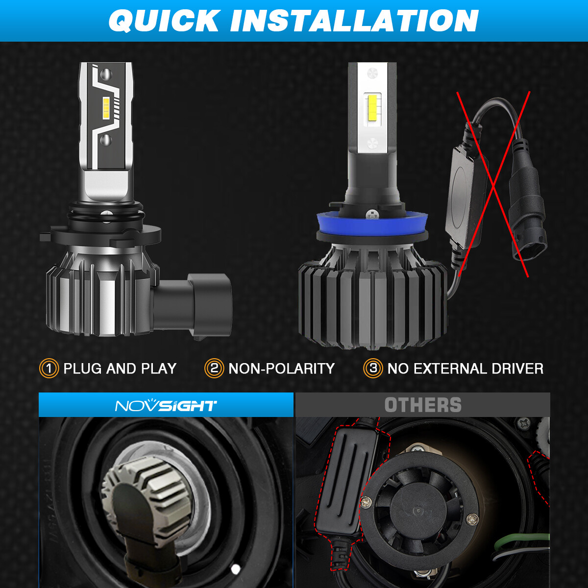 2x NOVSIGHT 9006 HB4 LED Headlight Globes Bulbs Conversion Kit 6500K ...