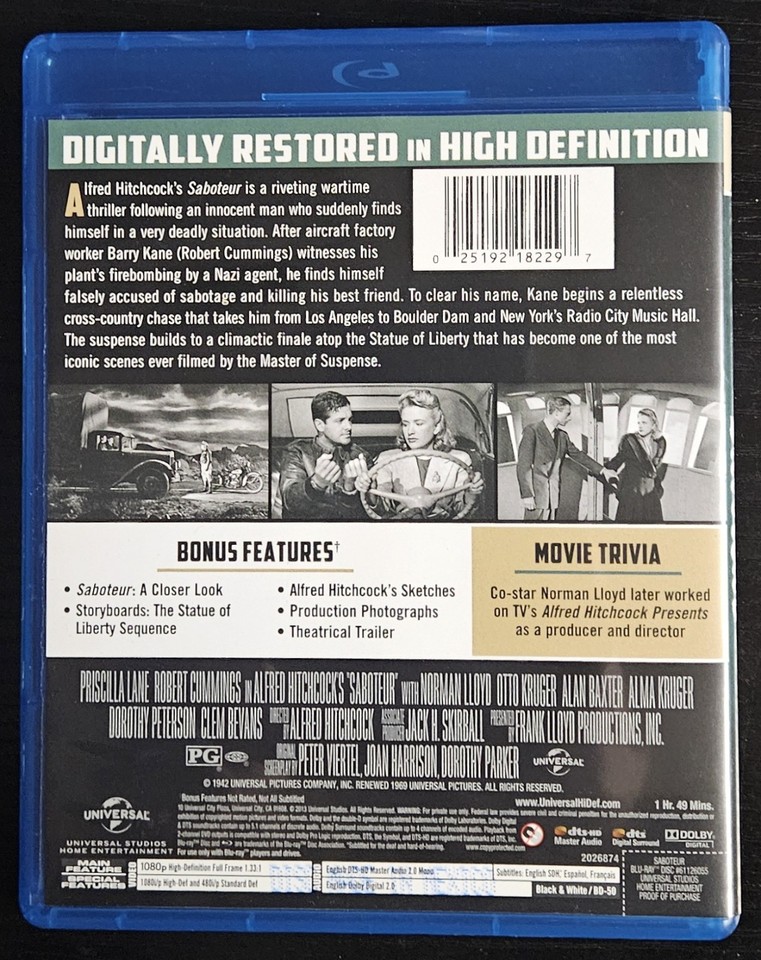 Saboteur (1942) by Alfred Hitchcock (Blu-ray) | eBay