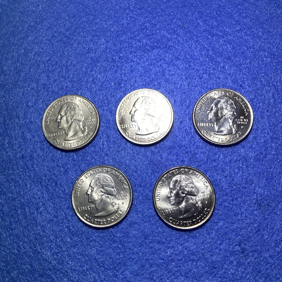 2007 Lot of 5 State Quarters Painted WA MT ID WY UT Uncirculated US ...