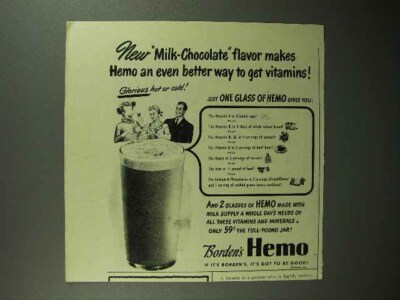 1946 Borden's Hemo Drink Ad - Milk-chocolate Flavor | eBay