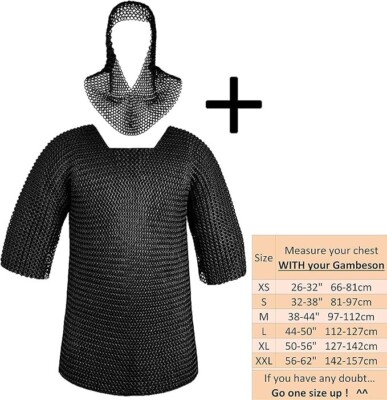 Half Sleeves Chainmail Shirt with Coif Medieval Knight Armor Costume | eBay
