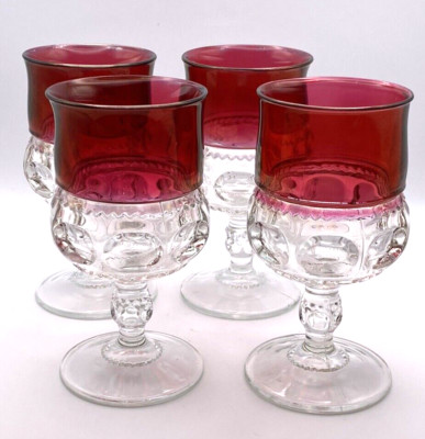 SET OF 4 -- VTG - Indiana Glass Ruby Flashed Kings Crown Thumbprint ...