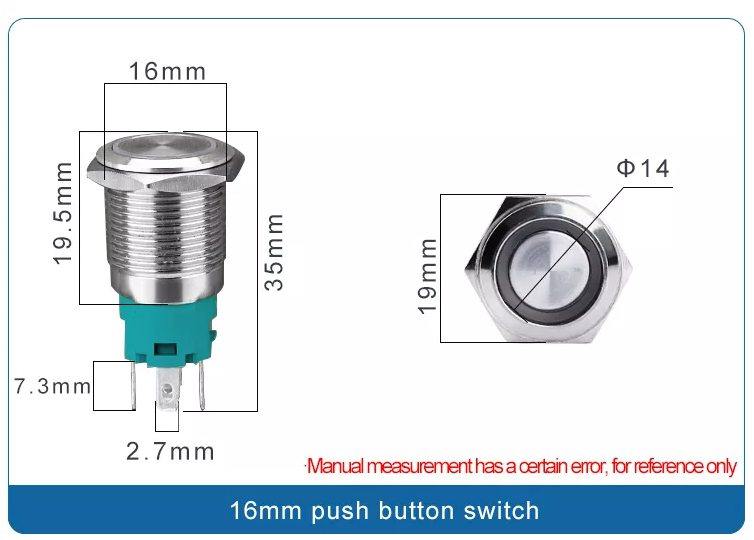 Chrome Horn backlit momentary 12V 3A push button switch 16mm IP65 IK10 ...