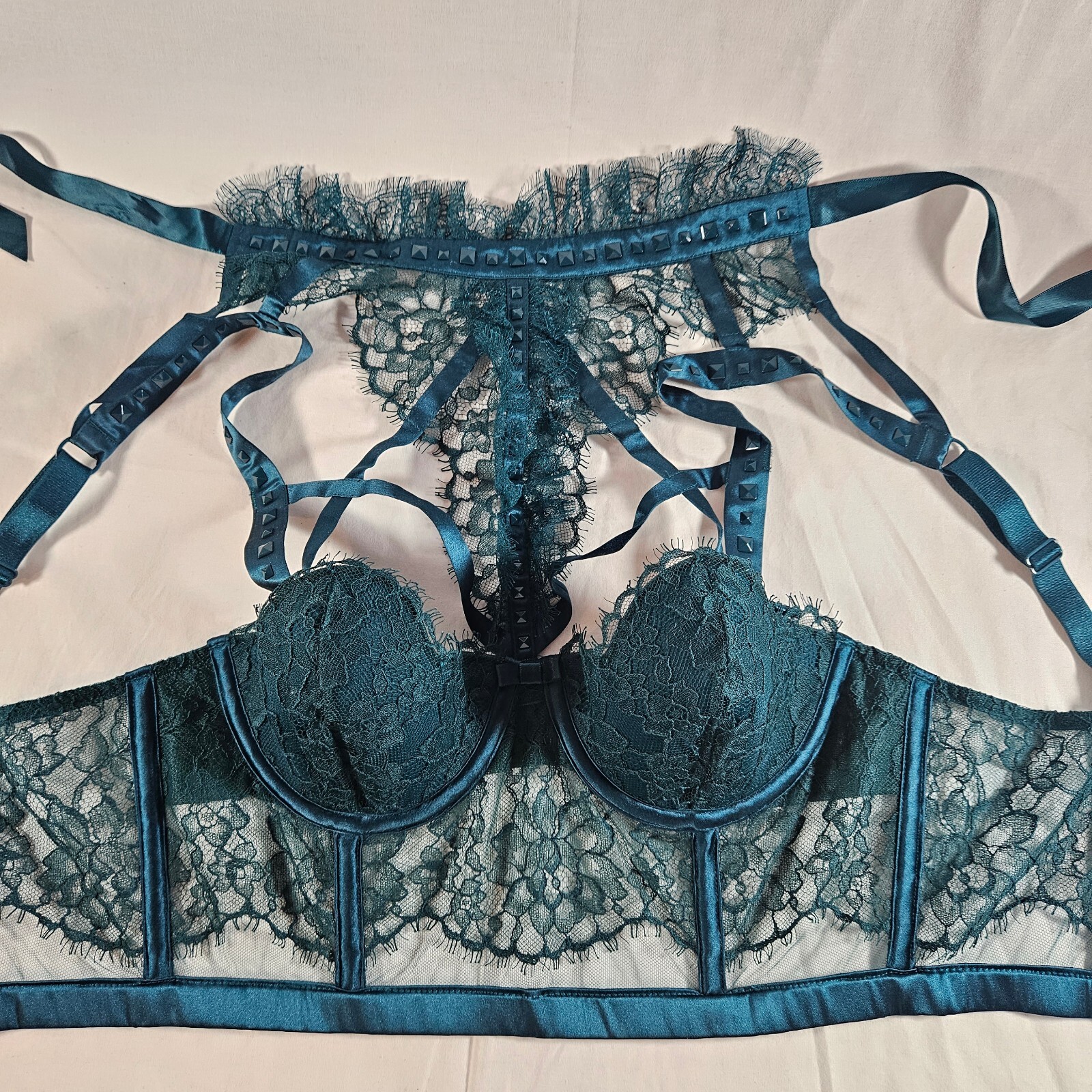 Victoria's Secret 32C Long Line Bustier Bra High Neck Emerald Green ...