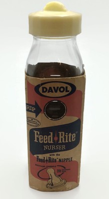 Davol 8 oz. FEED RITE Nurser Vintage Clear Glass Baby Bottle Cap Ring ...