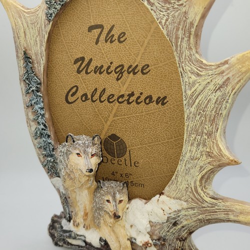 Wolves Antler Resin picture frame Rustic Cabin decor 9x7" free standing ...