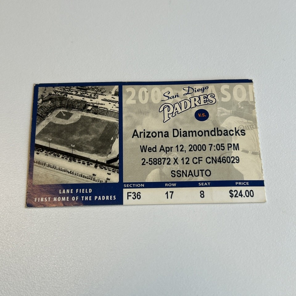 2000 Arizona Diamondbacks at San Diego Padres Ticket 4/12/00 Hoffman ...