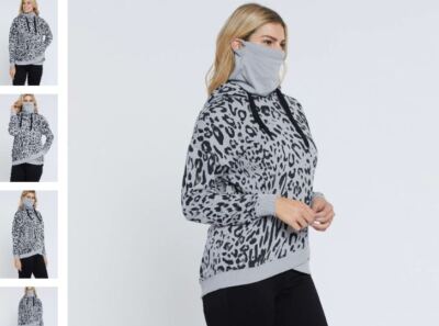 Seven Leopard Print Hoodie Grey and Black Size S Face Mask NWT | eBay