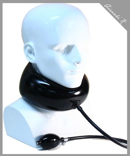 Black Latex Neck Corset Inflatable Neck Corset Collar Control lock ...