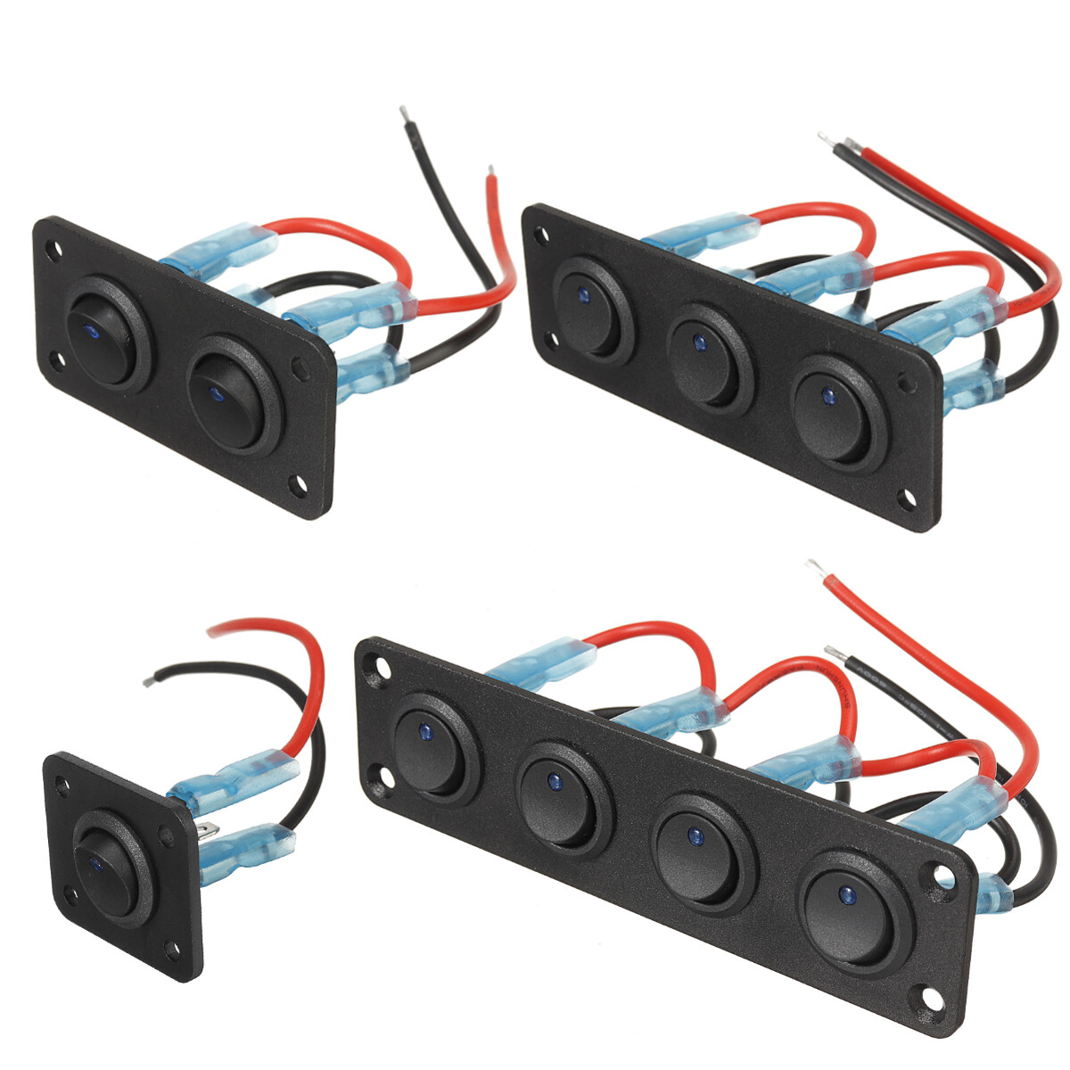 12V 1~4 Gang Toggle Switch Panel Mini Rocker Switch ON-OFF SPST Blue ...