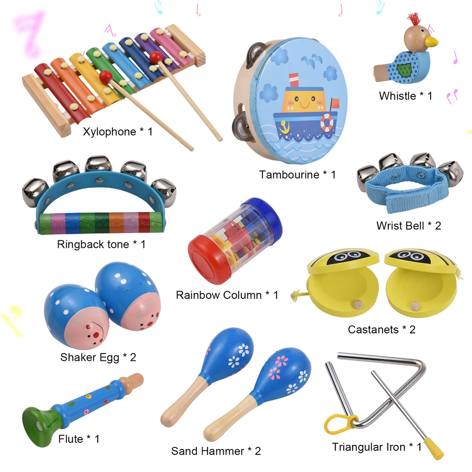 Wooden Percussion Instruments Set Musical Instruments Education ...